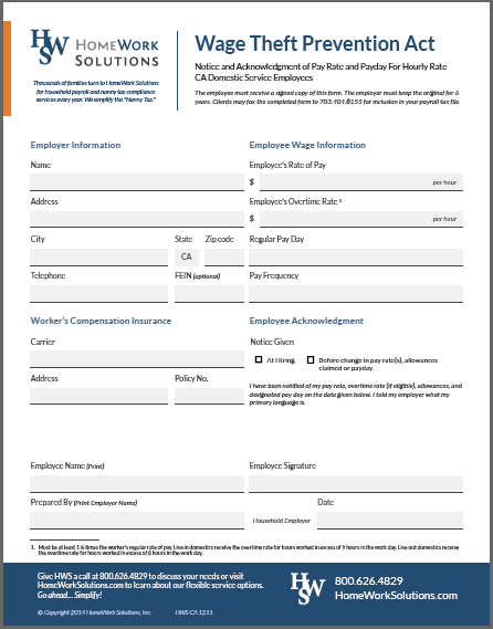 California Nanny Employers Wage Notice Reminder